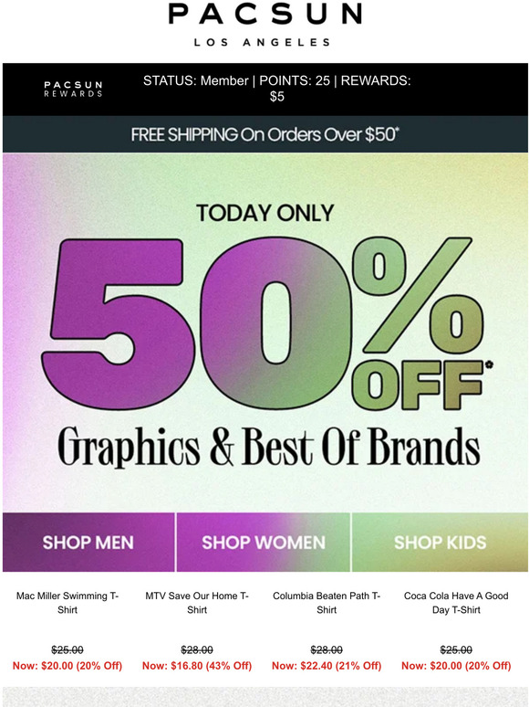 PacSun: 50% Off Graphics & Best Of Brands—FINAL HOURS! | Milled