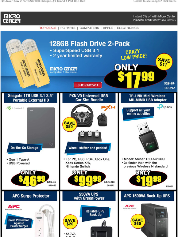 Micro Center: $17 128GB USB Flash Drive 2-Pack! $39 Logitech HERO ...