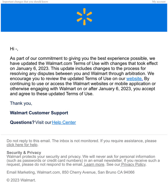 Walmart: Updates to the Walmart Terms of Use | Milled
