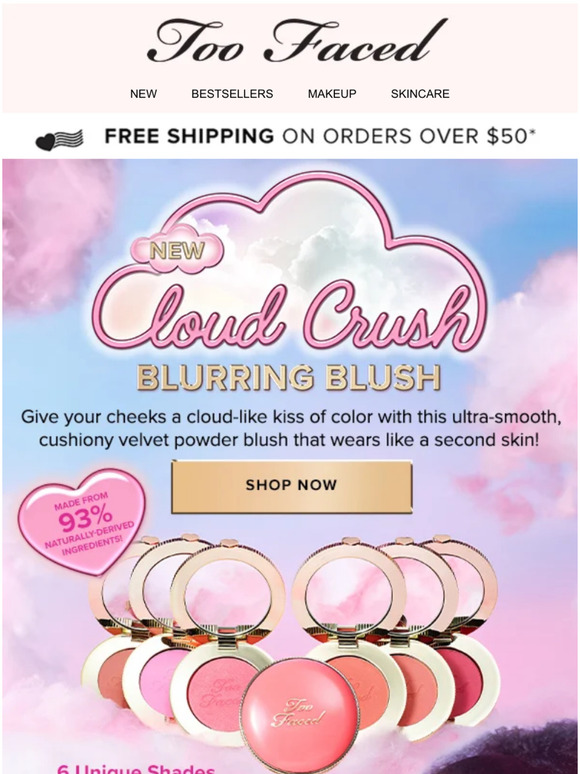 Too Faced: It's Here! Second-Skin Cloud Crush Blush ☁️ | Milled