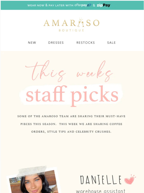 Amaroso Boutique: STAFF TOP PICKS 🌷 get to know some of our team! | Milled