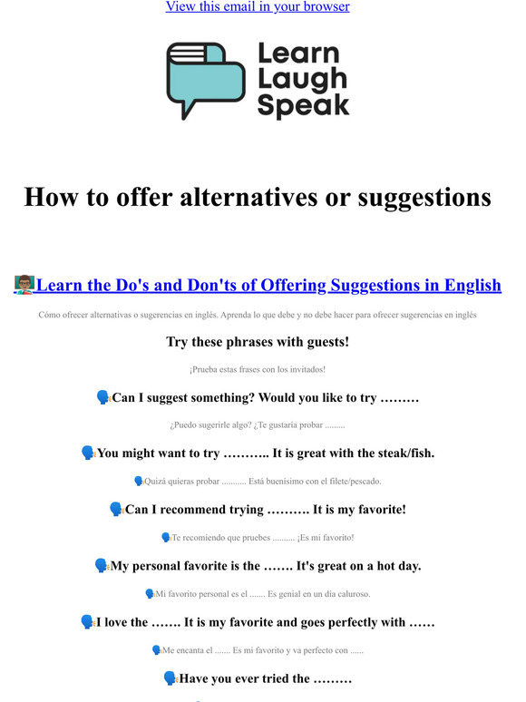 Learn Laugh Speak: Offering alternatives and suggestions in English! 👀 ...