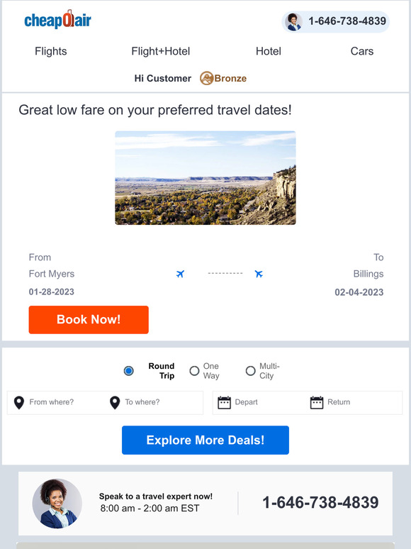 CheapOair: Your Fort Myers - Billings Flight Alert | Milled