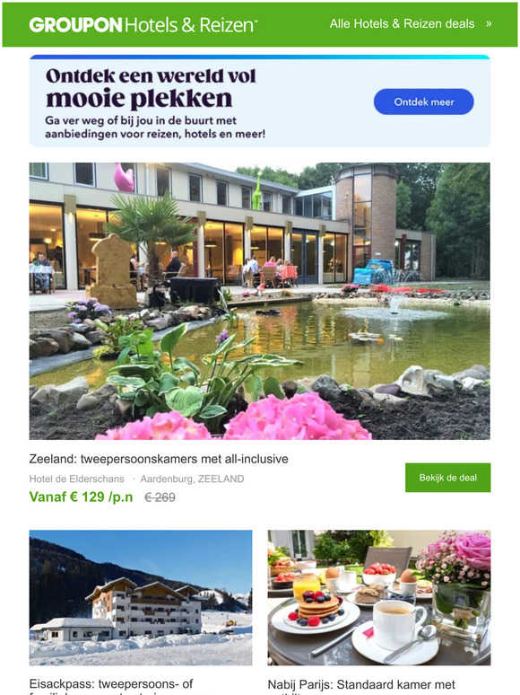 Groupon: Gefeliciteerd! Je bespaart minstens 50% op deze vakanties | Milled