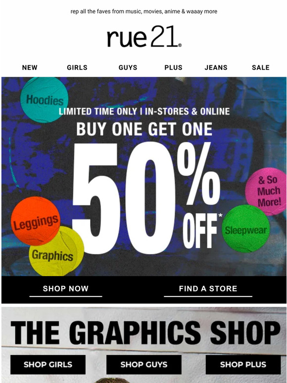 rue21: 🌟 buy one, get one HALF off iconic graphics | Milled