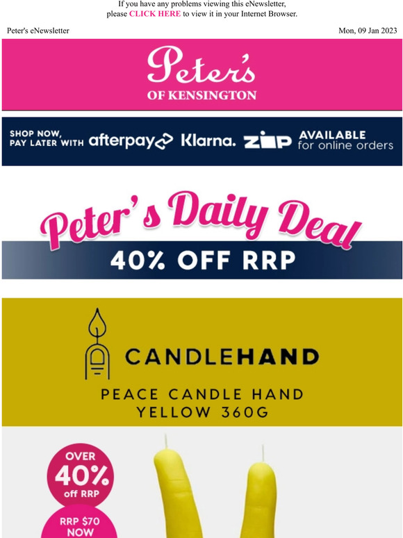 Peter's of Kensington: Grand Re-Opening Sale - 40% Off RRP Candle Hand ...