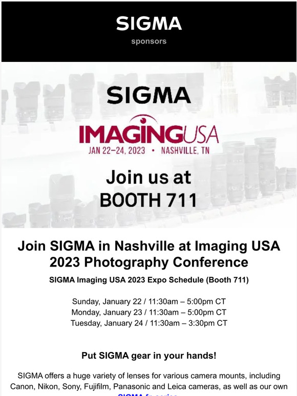 Sigma: Join SIGMA in Nashville at Imaging USA 2023! | Milled