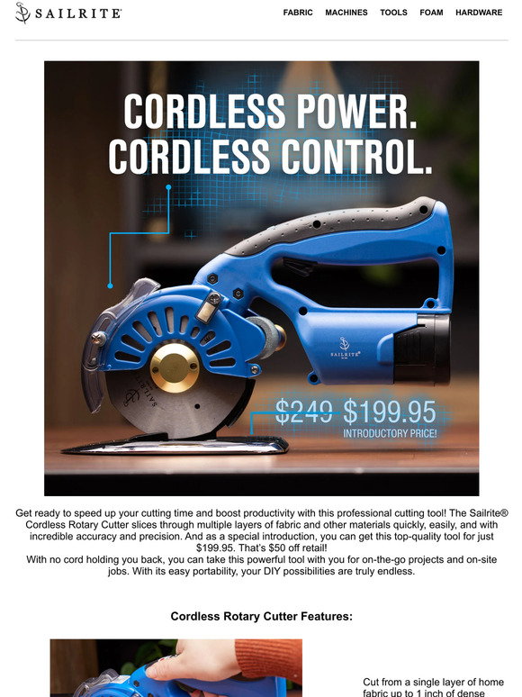 Sailrite: Introducing the Sailrite Cordless Rotary Cutter | Milled