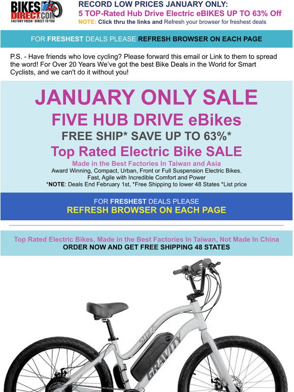 Bikes Direct: New Sale**JANUARY ONLY**FIVE Powerful HUB Drive Electric ...