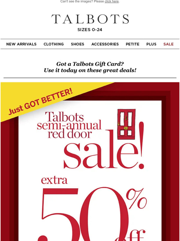 Talbots: 🔴 🚪 EXTRA 50% off ALL MARKDOWNS | Milled