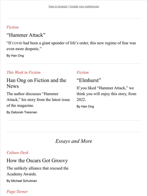 The New Yorker: New Fiction from Han Ong—How the Oscars Got Groovy—What ...