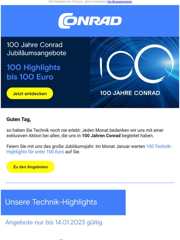 Conrad: 🥳 100 Jahre Conrad Jubiläumsangebote! | Milled