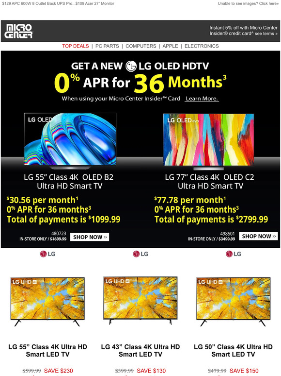 Micro Center: $1099 LG 55" 4K OLED UHD Smart TV! $2799 LG 77" 4K OLED UHD Smart TV | Milled