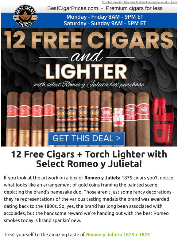 Best Cigar Prices: 🏆 12 Free Cigars and Lighter with Select Romeo y ...