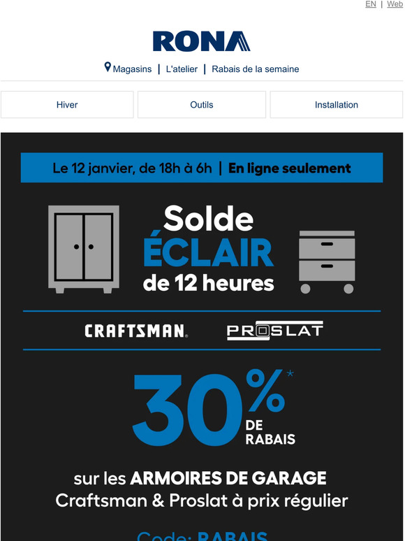 RONA: 30% de rabais sur les armoires de garage sélectionnées! | Milled