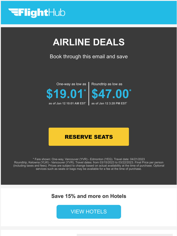 FlightHub: Major Airline Deals: Fly from $19.01 | Milled