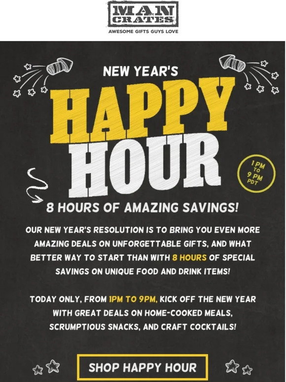 Man Crates: 🍻 Happy Hour starts now! Save big 'til 9pm PT! | Milled