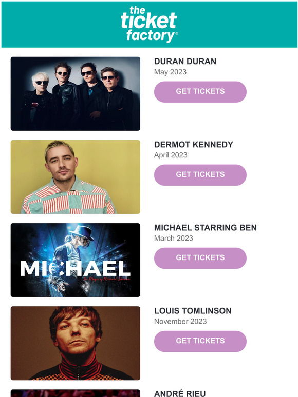 The Ticket Factory: Duran Duran, Dermot Kennedy, Michael Starring Ben ...