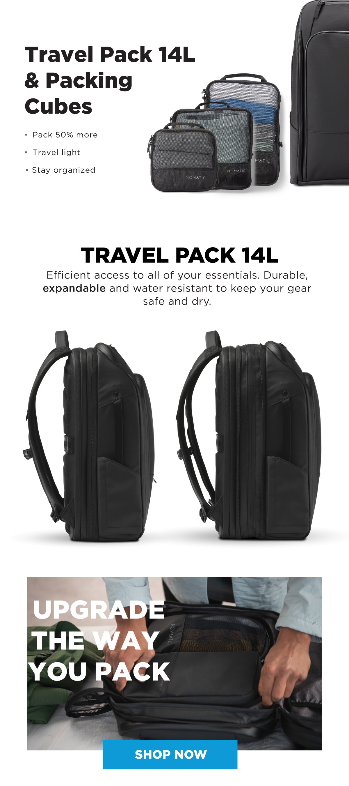 Nomatic: The Perfect Pair: Travel Pack 14L & Packing Cubes | Milled