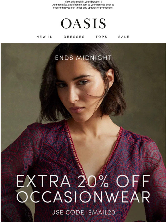Oasis: Email Exclusive | Extra 20% off Occasionwear ends midnight | Milled