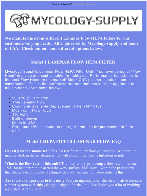Mycology Supply: Four Laminar Flow HEPA Filters for Mycology | Milled