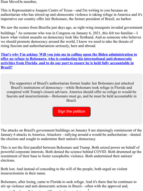 MoveOn: Sign now: The U.S. shouldn't give refuge to authoritarians | Milled