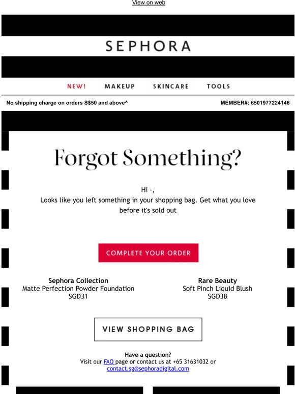 Sephora: Forgot something? We've reserved your cart for you! | Milled