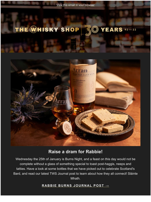 The Whisky Shop: Raise a dram for Rabbie Burns! 🏴󠁧󠁢󠁳󠁣󠁴󠁿 | Milled