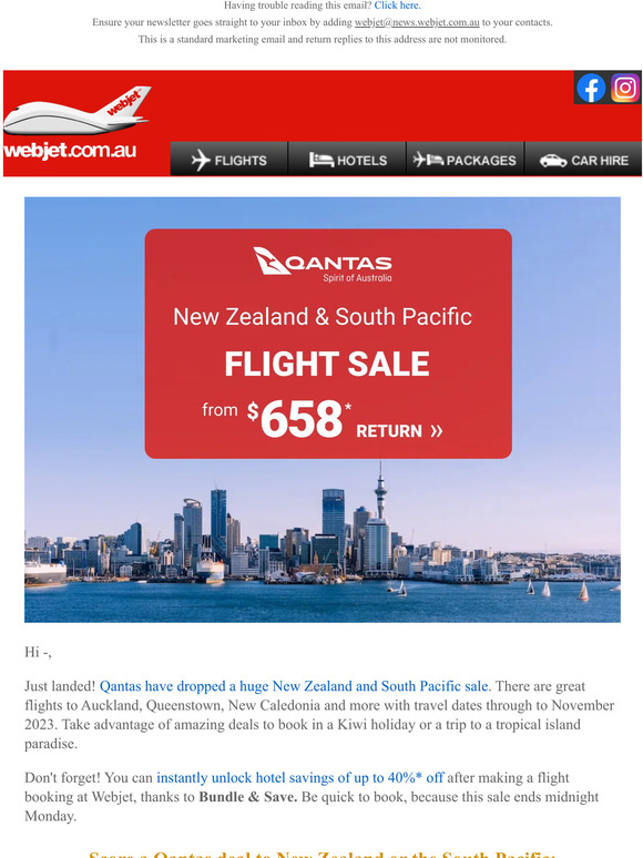 Webjet: Qantas flight sale! $658 return to Auckland | Milled
