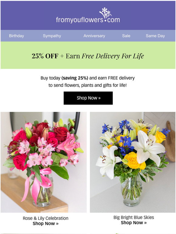 From You Flowers: Earn Free Delivery for Life with 25% Off Today's ...