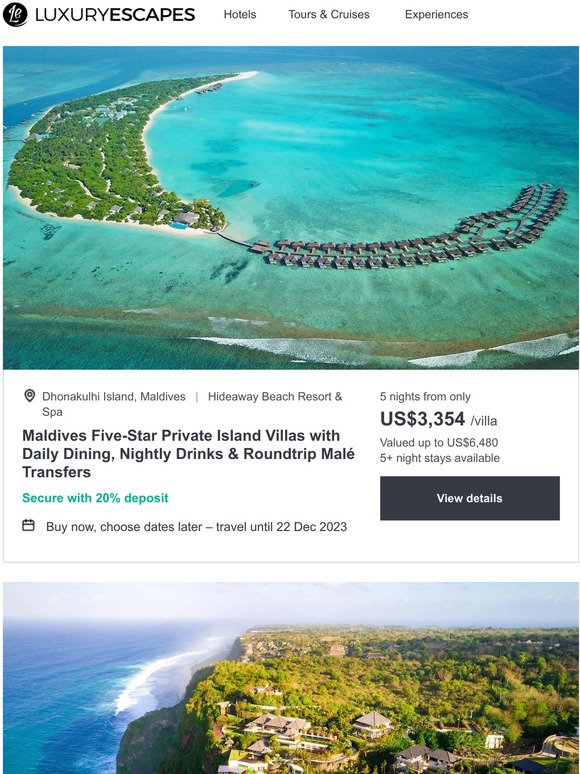 Luxury Escapes: Top-Rated Maldives 5-Star Hideaway Villas | Bali ...