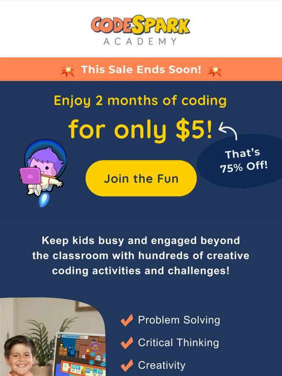 CodeSpark: Now or Never: 2 Months of codeSpark for $5! | Milled