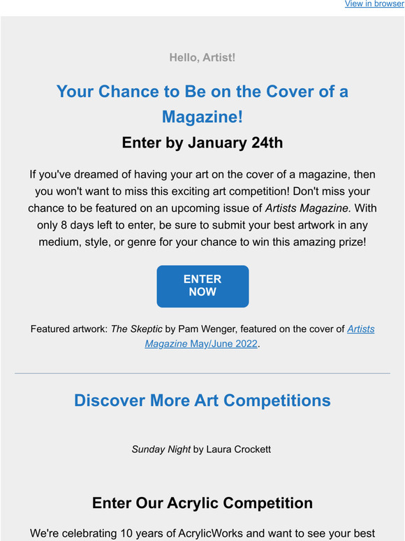 Artists Network: You Could Be on the Cover of Artists Magazine! | Milled