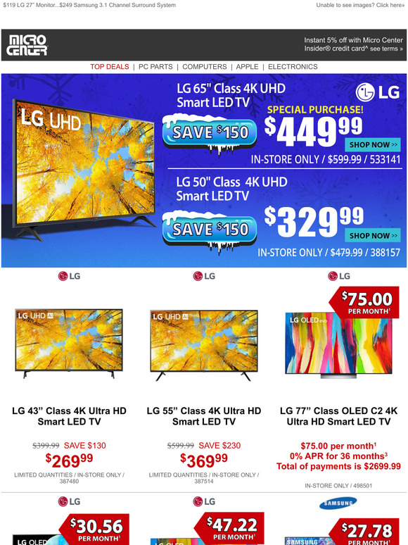 Micro Center: $449 LG 65" 4K UHD Smart LED TV! $329 LG 50" 4K UHD Smart TV | Milled