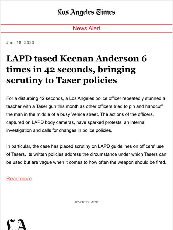 Los Angeles Times: LAPD tased Keenan Anderson 6 times in 42 seconds ...