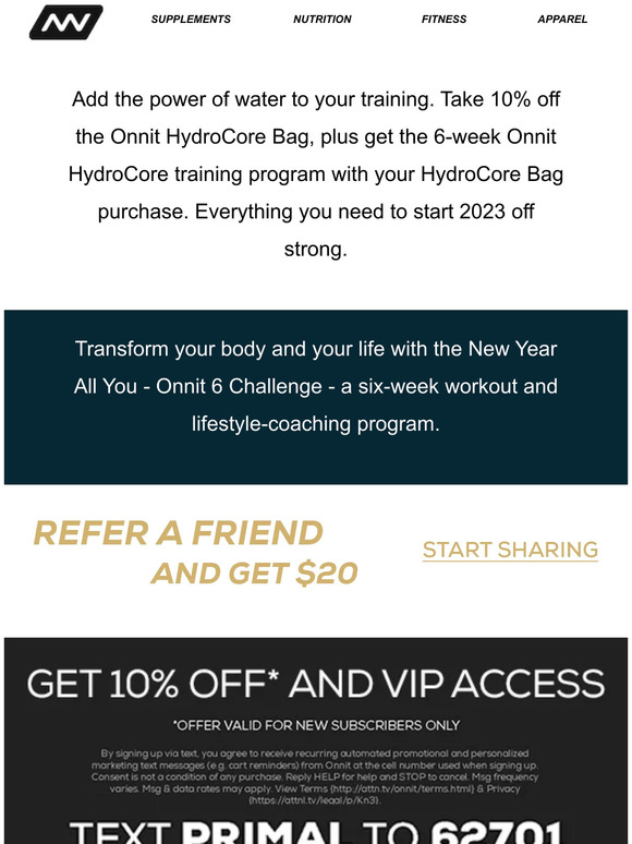 Onnit: Start 2023 Off Strong: Get 10% Off The HydroCore Bag Today! | Milled