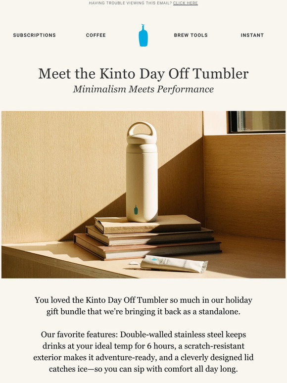 Blue Bottle Coffee: The Kinto Day Off Tumbler Is Back | Milled