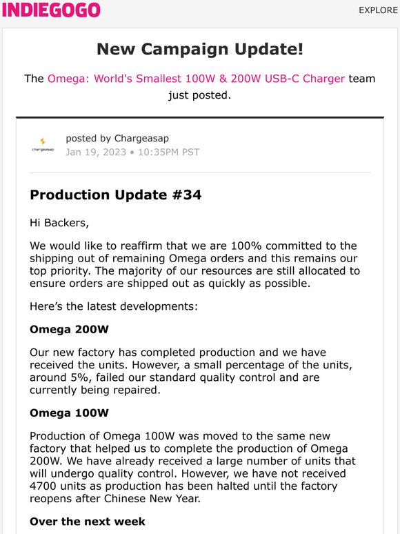 Indiegogo: 📢 Update #35 from Omega: World's Smallest 100W & 200W USB-C ...
