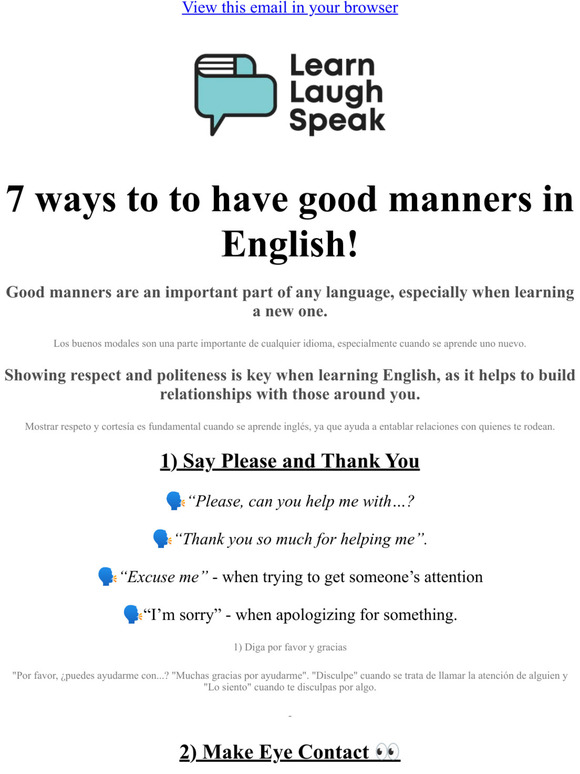 Learn Laugh Speak: 7 ways to show good manners in English! 👨🏽‍🏫 | Milled