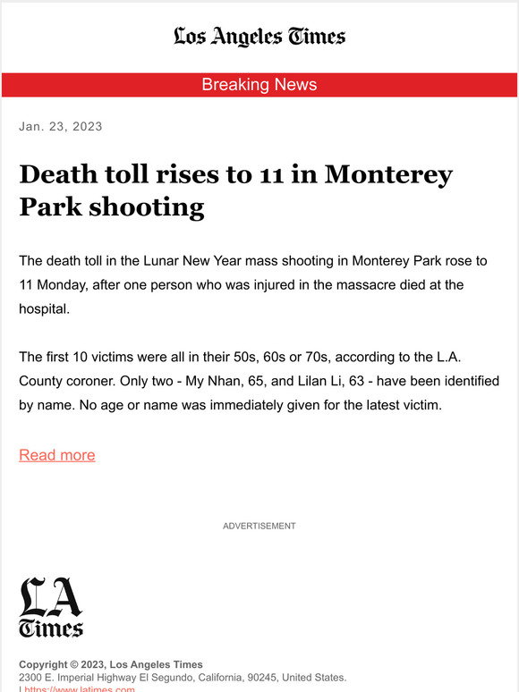 Los Angeles Times: Breaking News: Death toll rises to 11 in Monterey ...