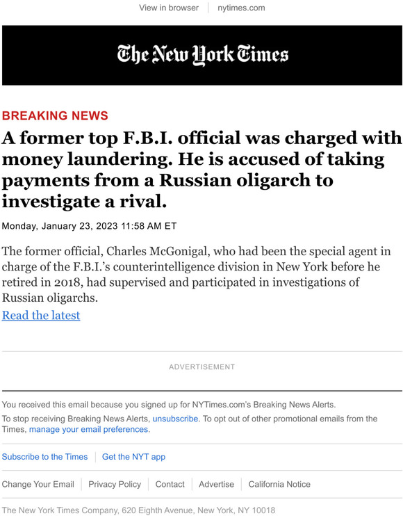 The New York Times: Breaking News: Former F.B.I. official charged in ... The New York Times: Breaking News: Former F.B.I. official charged in ...