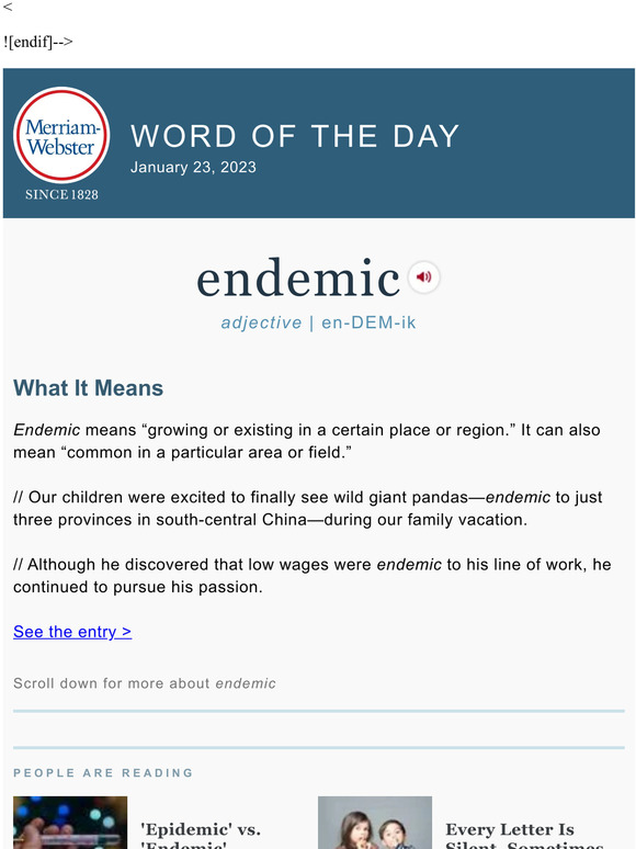 Merriam-Webster: Endemic - plus, 'Epidemic' vs. 'Endemic' | Milled