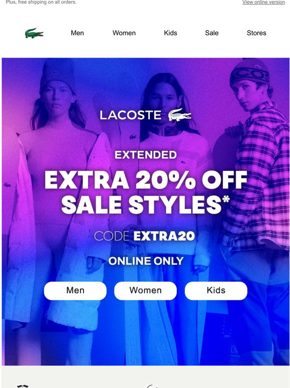 Lacoste: SALE EXTENDED | Extra 20% Off for a limited time | Milled