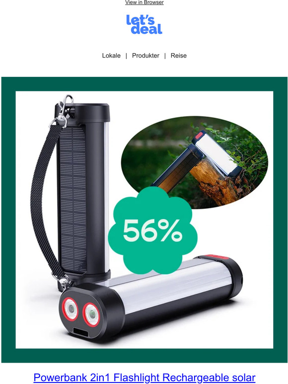 Lets Deal: Kjekt å ha: Powerbank med solcelle ☀️ og lykt 🔦, spar 56% ...