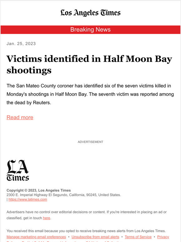 Los Angeles Times: Breaking News: Victims identified in Half Moon Bay ...