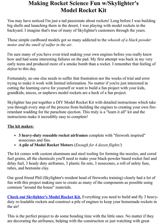 Skylighter: [Skylighter] Fun w/Skylighter's Model Rocket Kit | Milled