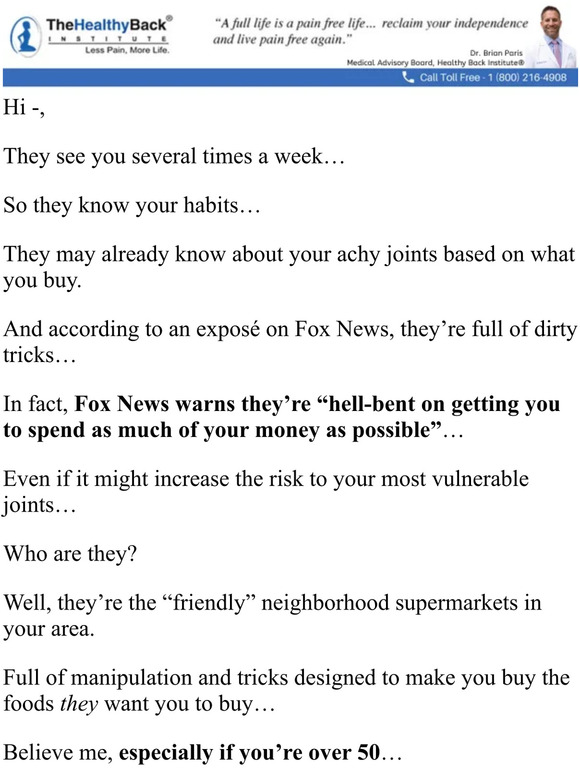 Healthy Back Institute: Fox News reveals shady food secrets | Milled