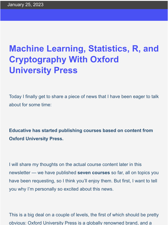 Educative: Machine Learning, Statistics, R, and Cryptography With ...