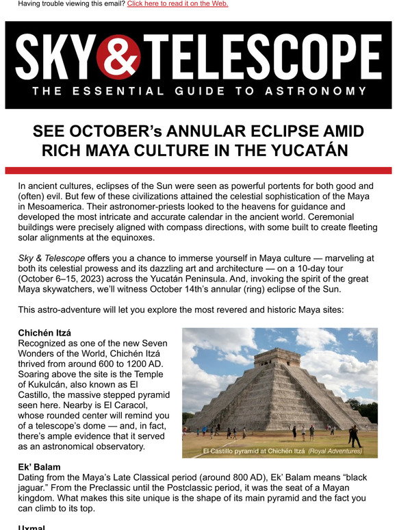 Sky & Telescope: See October's Annular Eclipse Amid Rich Maya Culture ...