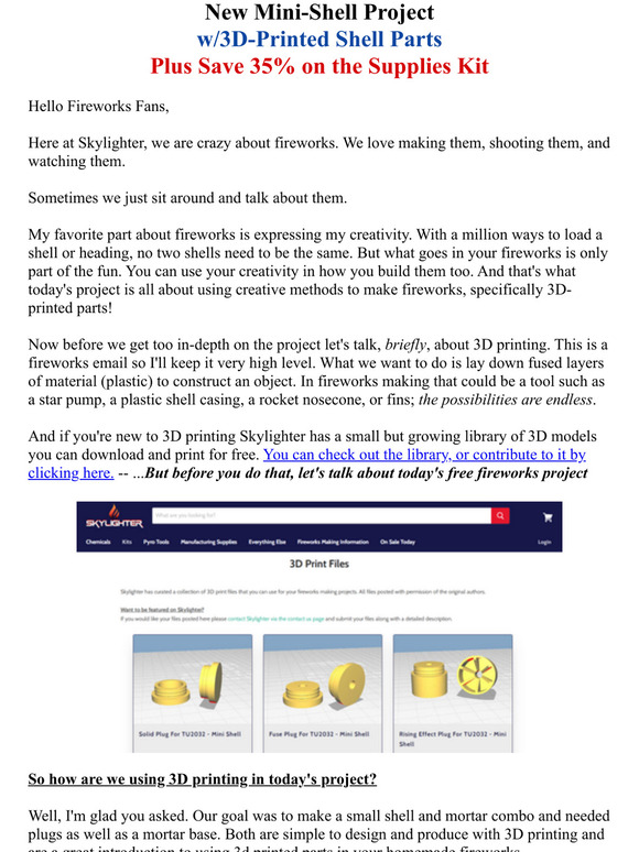 Skylighter: [Skylighter] 3D Printed Fireworks? | Milled